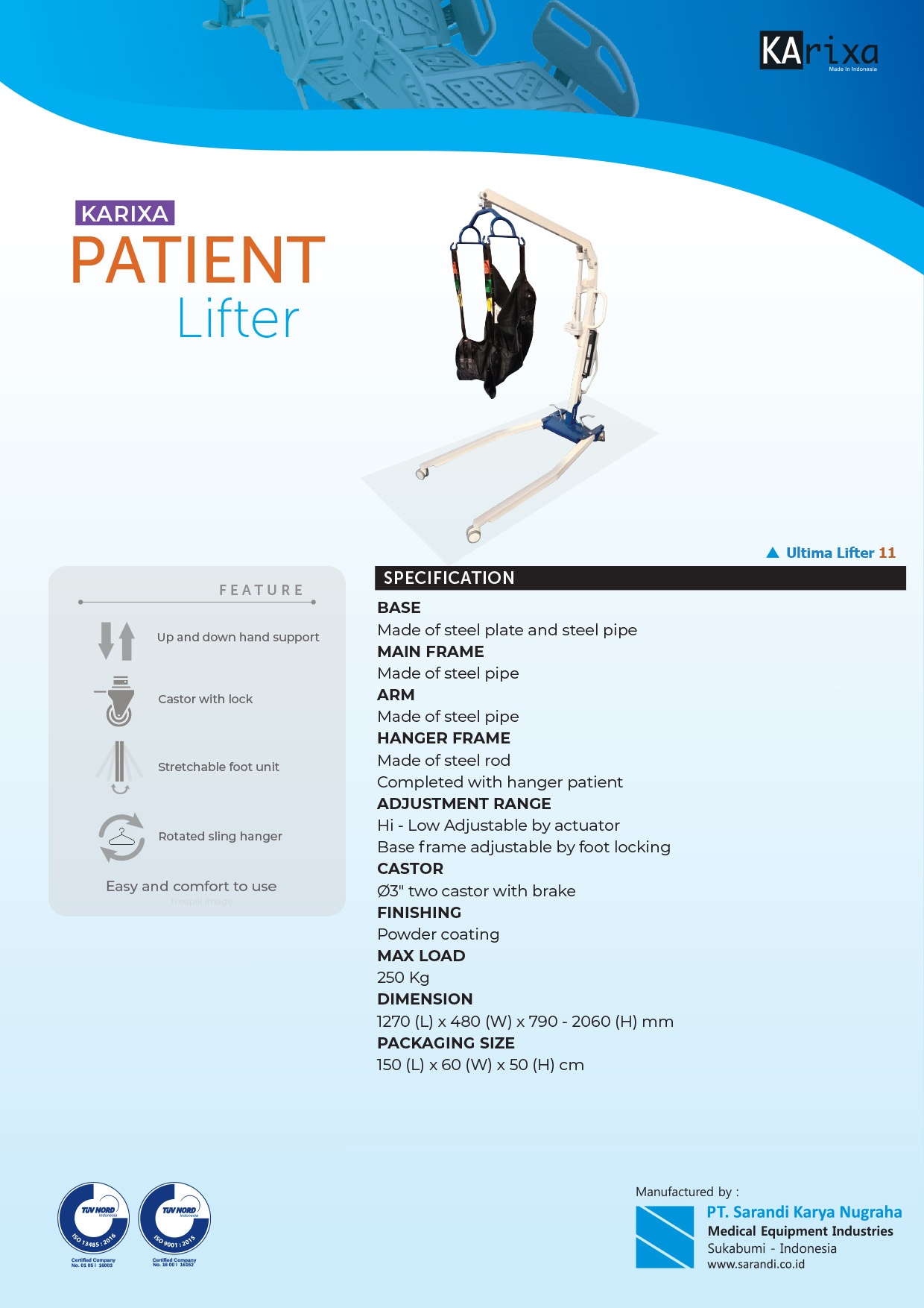 Karixa Patient Lifter Ultima Lifter 11 Flyer – PT Sarandi Karya Nugraha