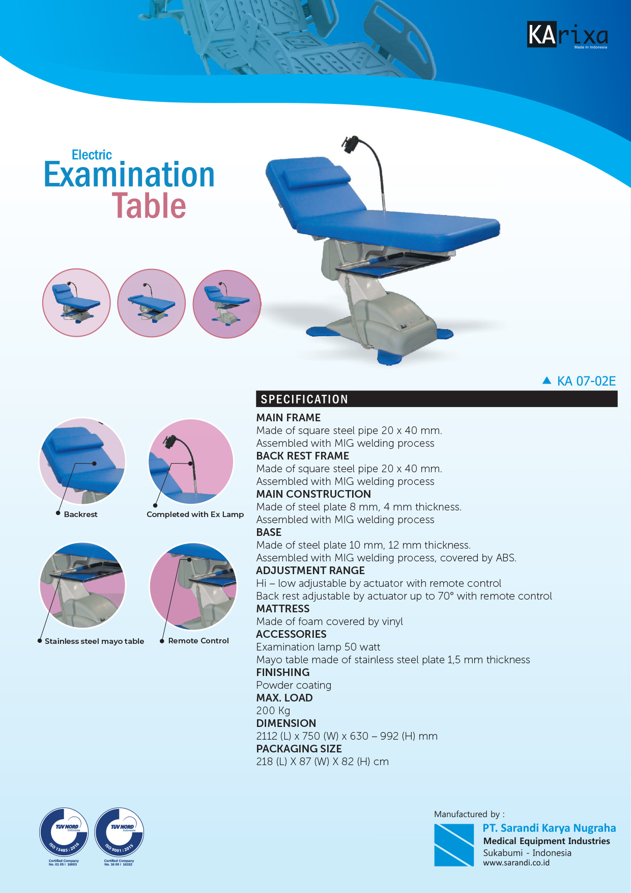 Examination Table – PT Sarandi Karya Nugraha